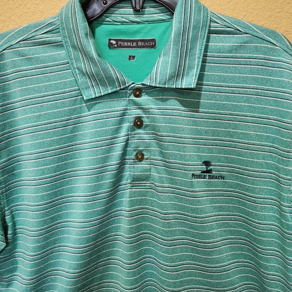 Pebble Beach | Shirts | Pebble Beach Green Striped Golf Polo Shirt For ...